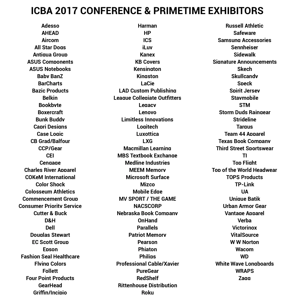 2017 ICBA CONFERENCE VENDORS - Independent College Bookstore Association